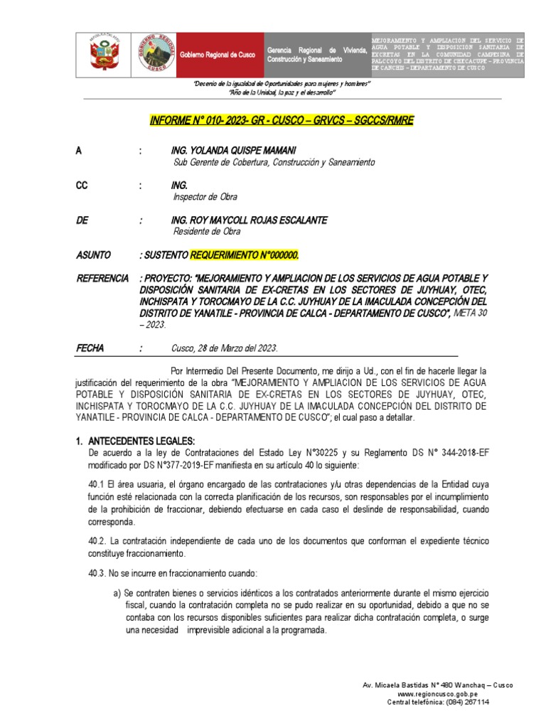 Informe #010-2023 - GR - Cusco - Grvcs - Sgccs/Rmre | PDF | Presupuesto