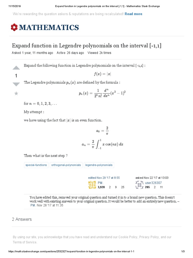 Expand Function in Legendre Polynomials On The Interval - 11 - Mathematics Stack Exchange | PDF ...