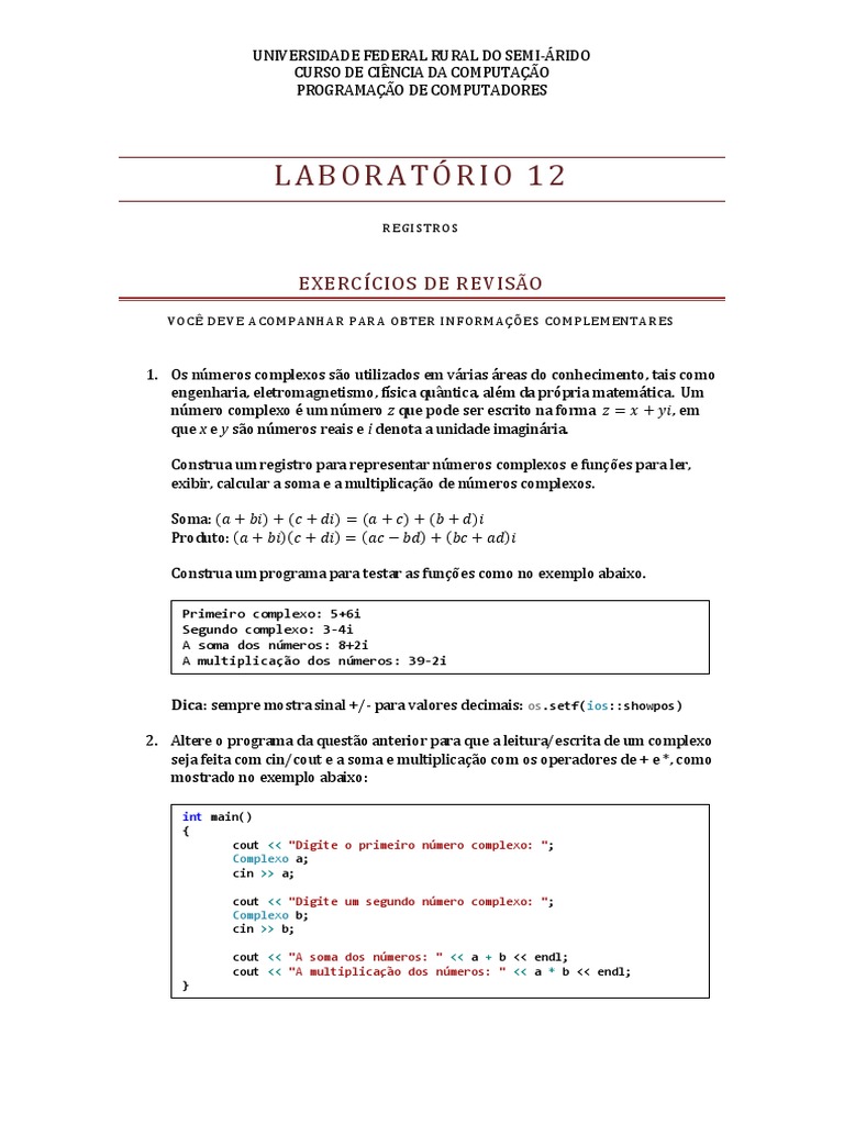 Lab 12 | PDF | Número complexo | Números