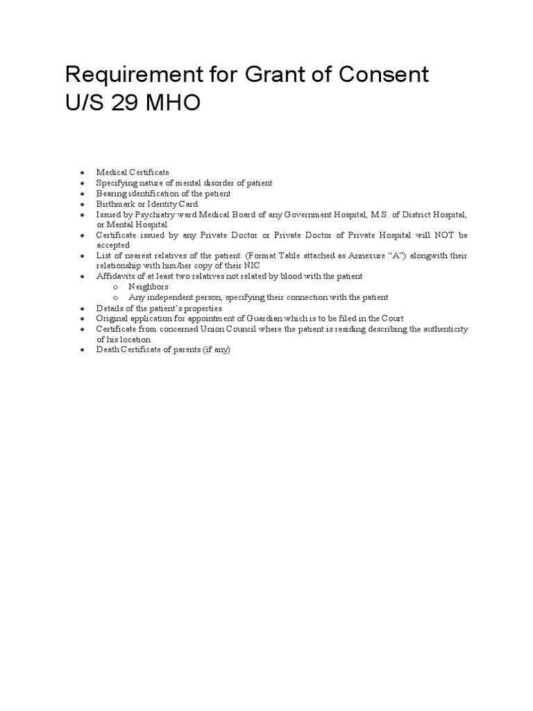 Requirement For Grant of Consent Under Section 29 MHO | PDF