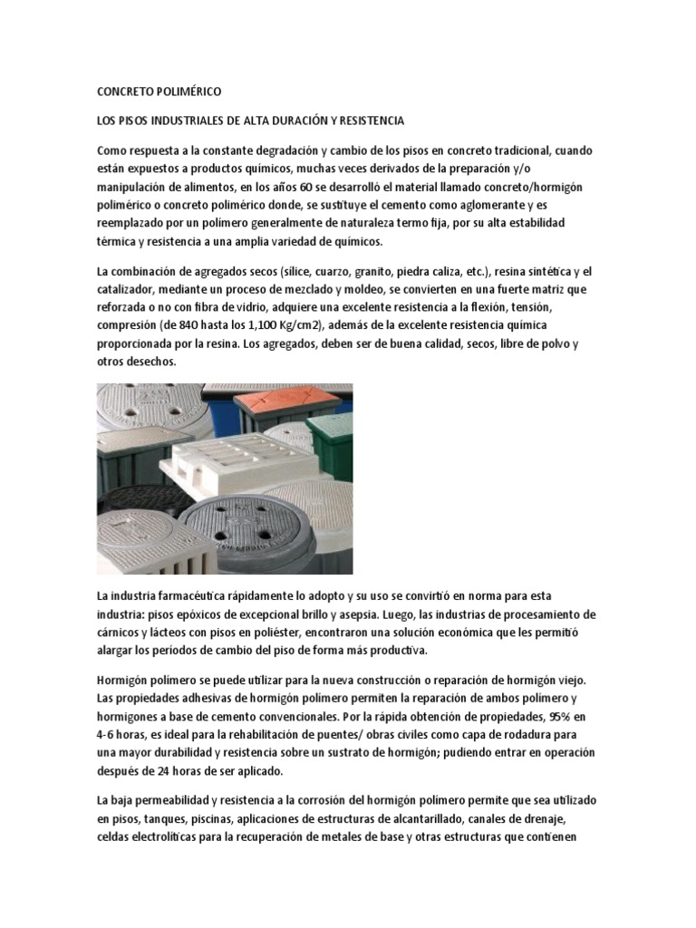 Ventajas del Concreto Polimérico | PDF | Ciencia y matemáticas | Tecnología