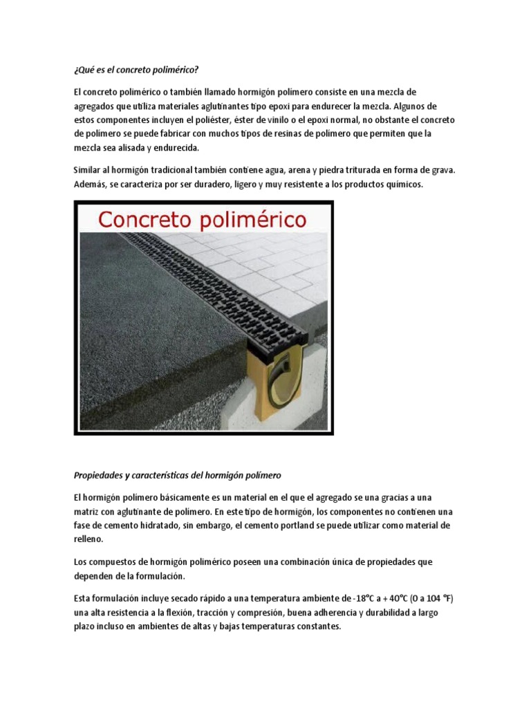 Concreto Polimérico: Características y Usos | PDF | Hormigón | Polímeros