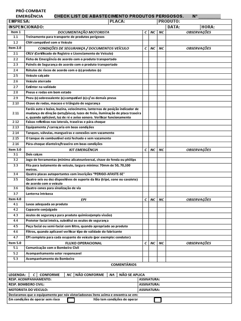 Check List de Abastecimento Produtos Perigosos | PDF | Pneu ...