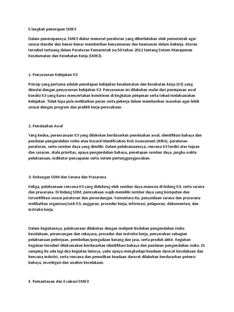 5 Langkah Penerapan SMK3 | PDF
