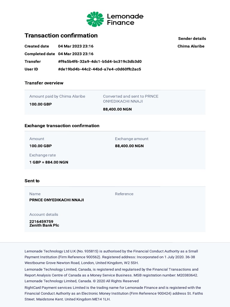 Transaction Confirmation: Transfer Overview | PDF
