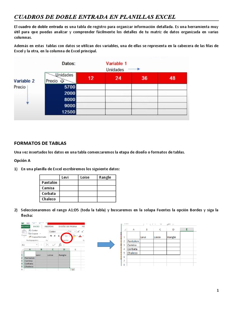 Excel Tablas de Doble Entrada | PDF | Informática