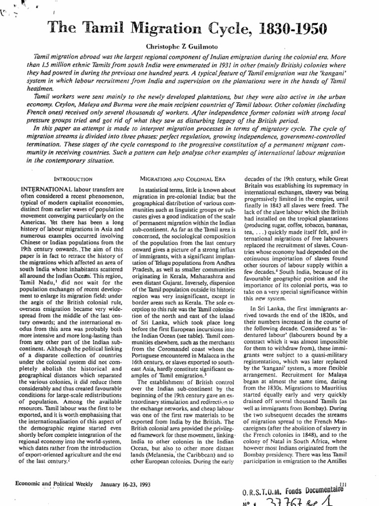 The Tamil Migration Cycle 1830 - 1950 | PDF | Human Migration | Tamils