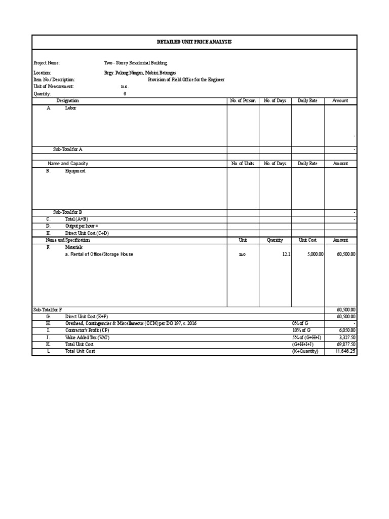 Detailed Unit Price Analysis | PDF | Cost | Payments