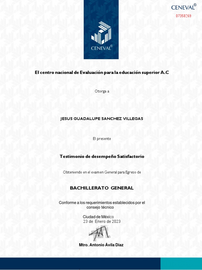 Testimonio de Desempeño Ceneval 2023 | PDF