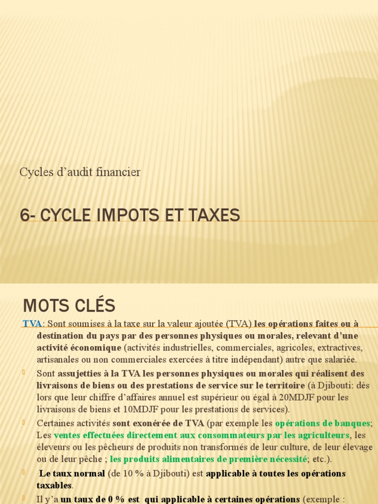 6-Cycle Impots Et Taxes: Cycles D'audit Financier | PDF | Taxe sur la ...