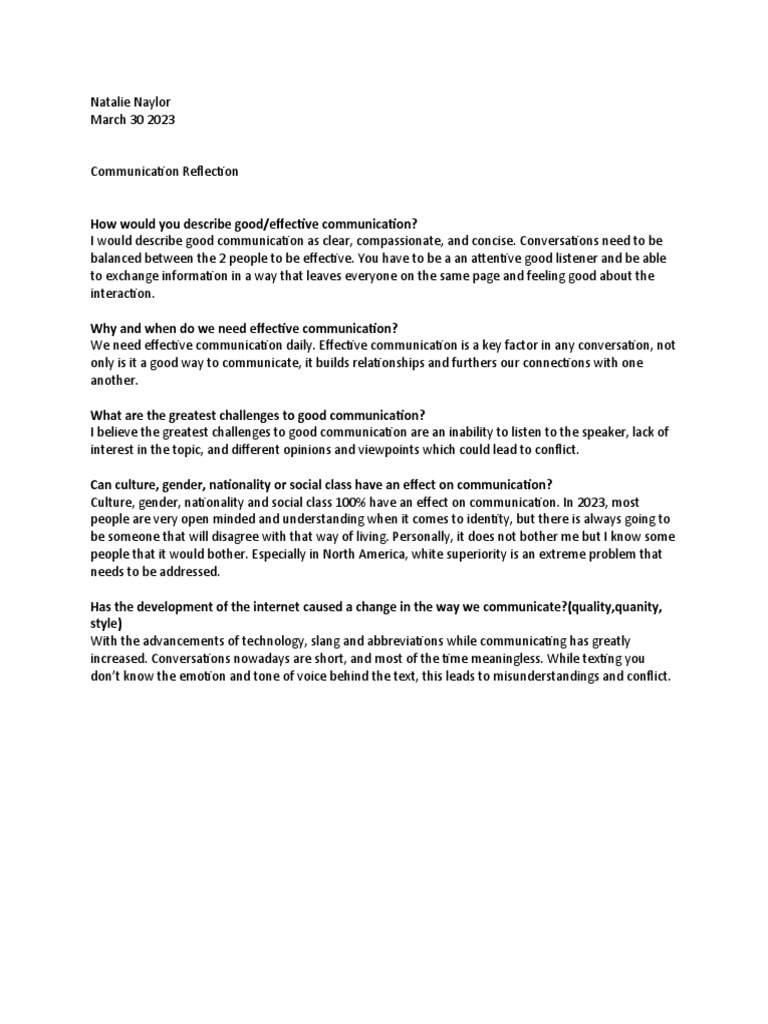 Communication Reflection | PDF