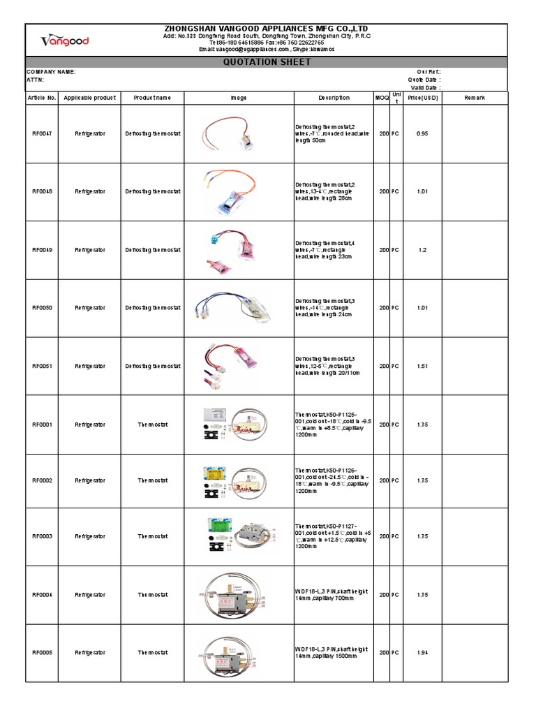 Vangood Quotation - Refrigerator Part - 2023.3.2 | PDF | Manufactured ...