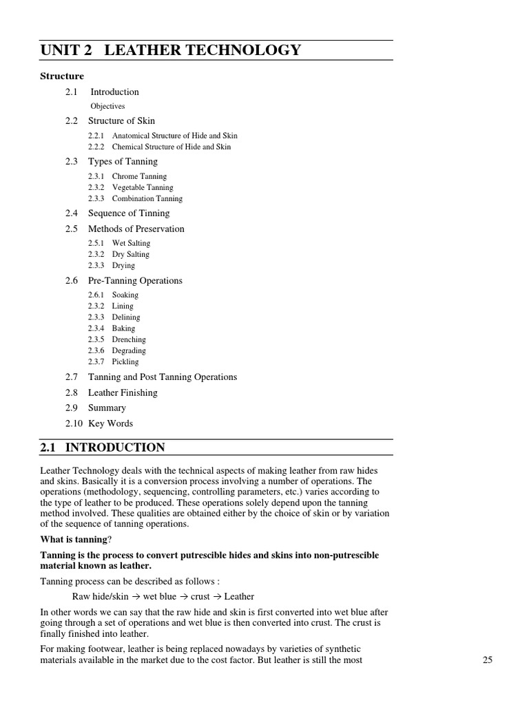 Unit-2 Leather Technology | PDF | Leather | Skin