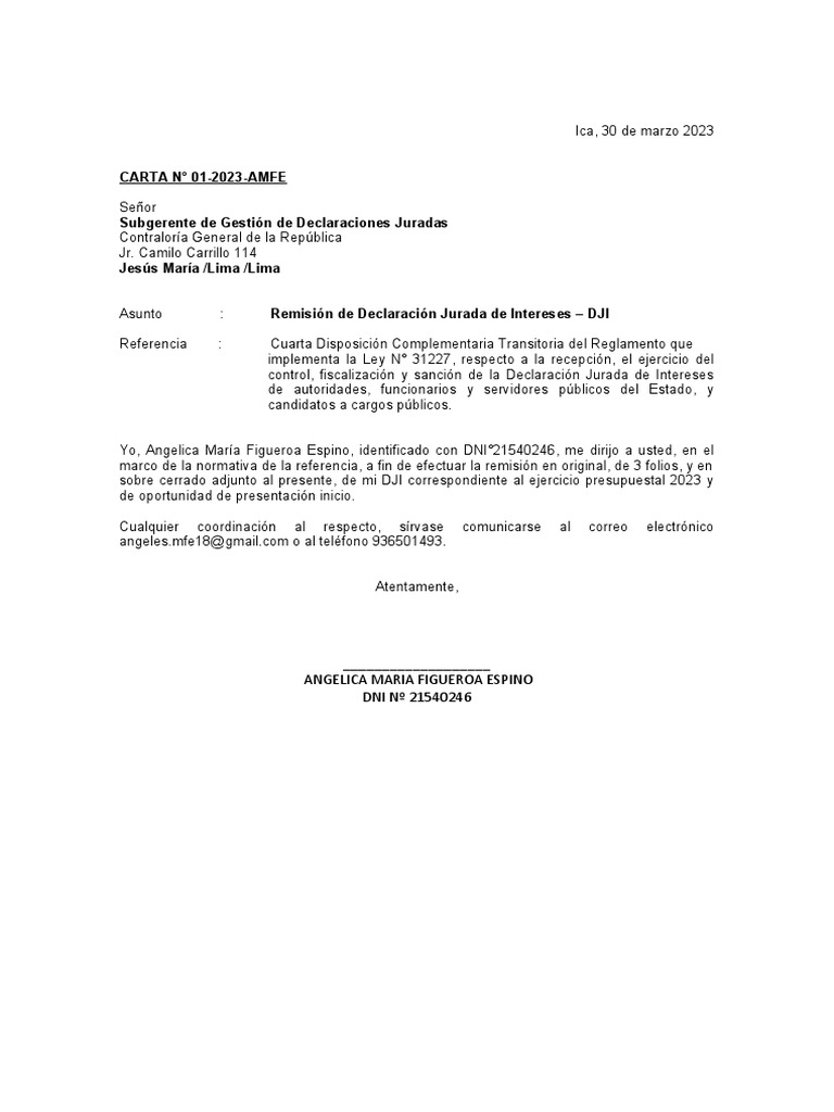 Carta de Presentacion DJ 2023 | PDF