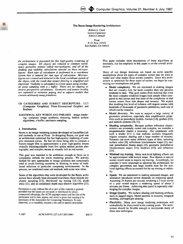 The Reyes Image Rendering Architecture | PDF | Texture Mapping | Rendering (Computer Graphics)