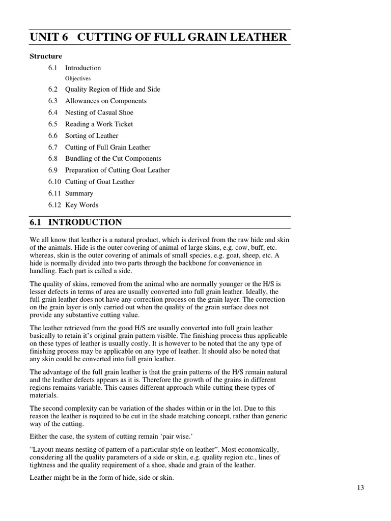 Unit-6 Cutting of Full Grain Leather | PDF | Shoe | Leather