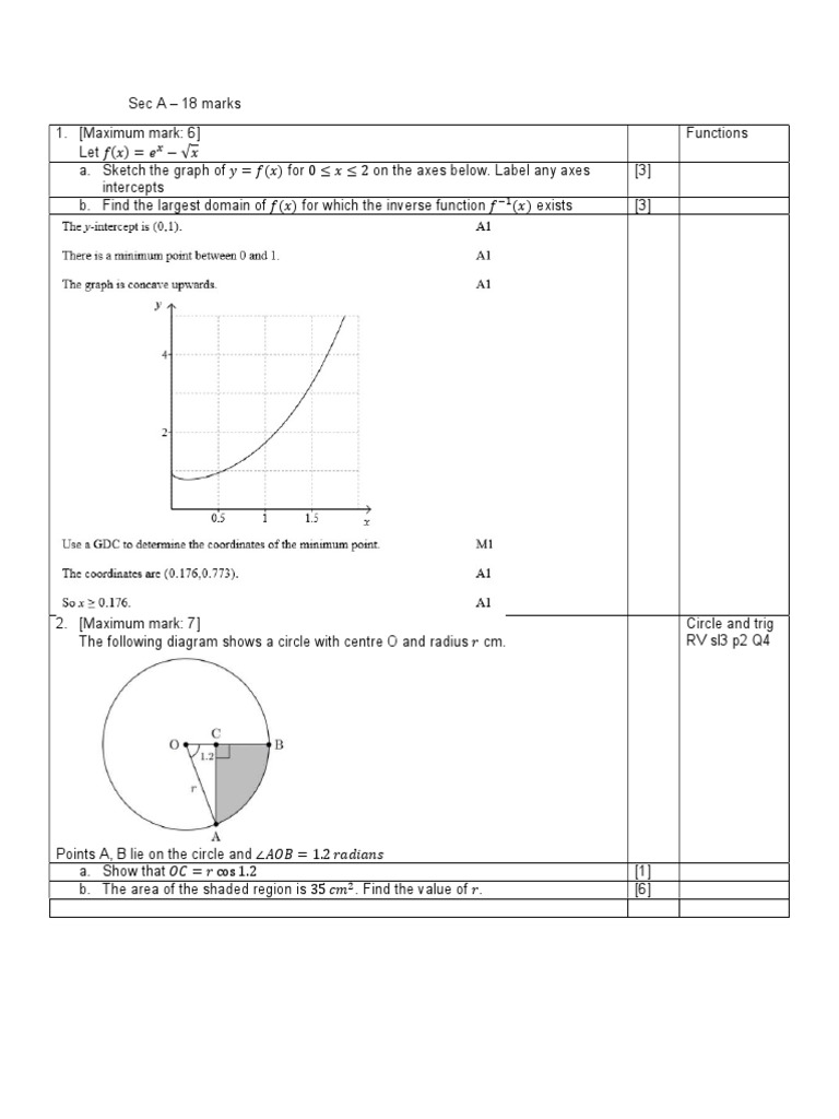 Math AA SL P2 Markscheme | PDF | Circle | Area