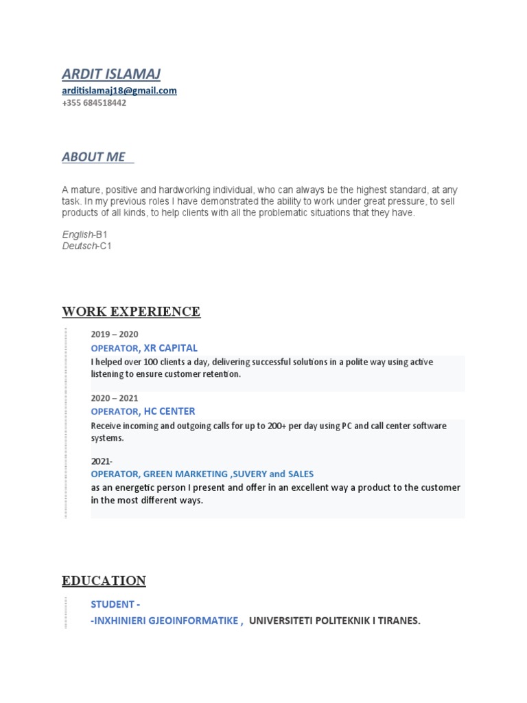 Ardit Islamaj CV | PDF