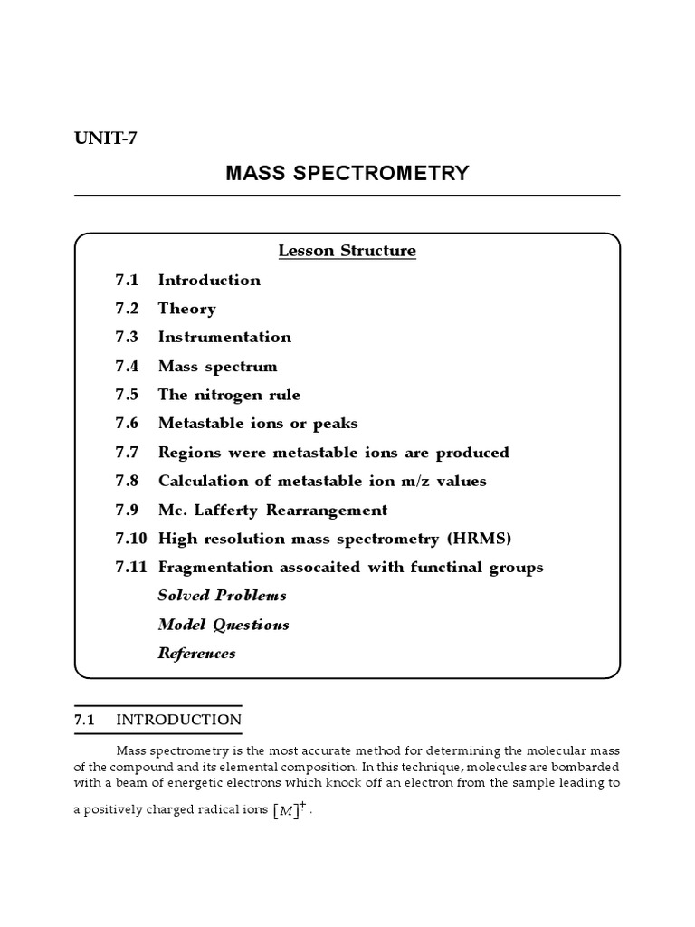 Mass Spectrometry: UNIT-7 | PDF | Mass Spectrometry | Ion
