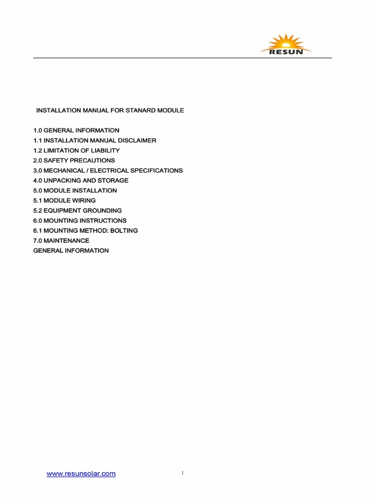 RESUN SOLAR Installation Manual | PDF