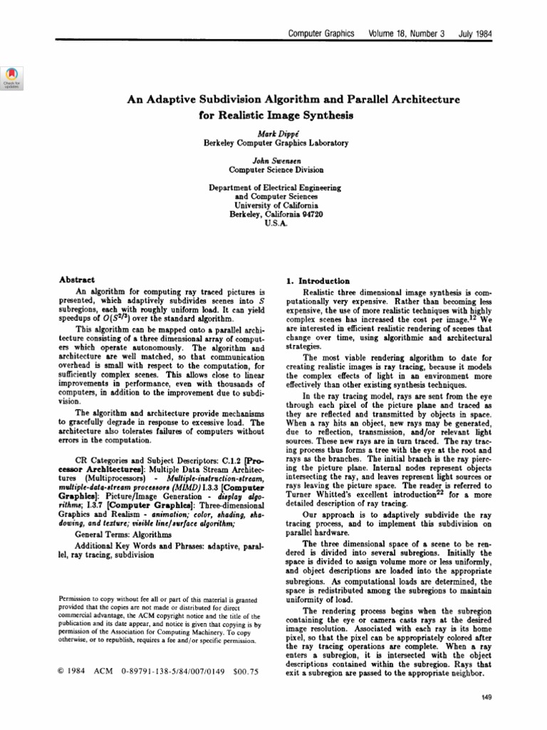 An Adaptive Subdivision Algorithm and Parallel Architecture For Realistic Image Synthesis | PDF ...