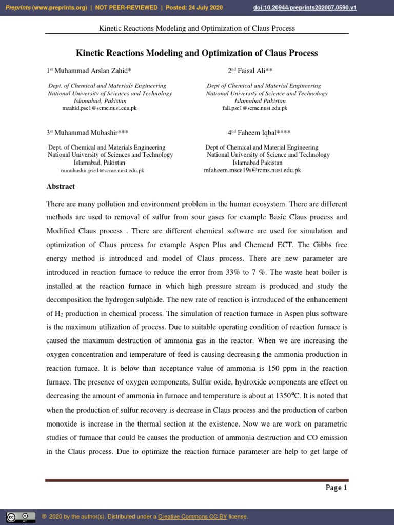 Kinetic Reactions Modeling and Optimization of Claus Process | PDF ...