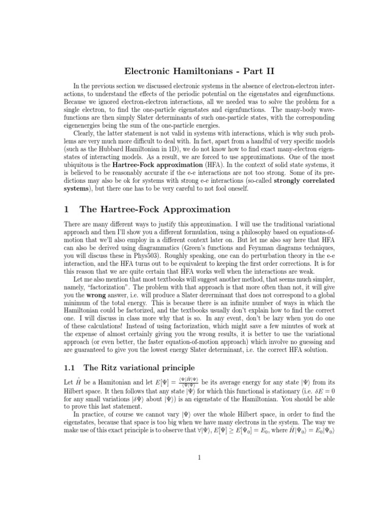 Understanding Hartree-Fock Approximation | PDF | Hartree–Fock Method ...