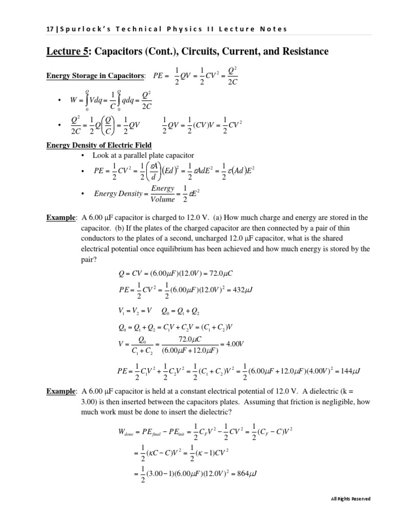 Lecture 5: Capacitors (Cont.), Circuits, Current, and Resistance | PDF | Electrical Resistance ...