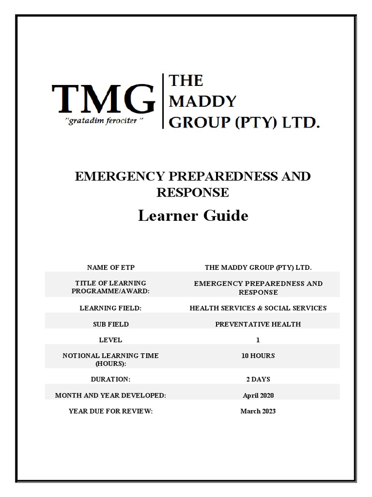 Emergency Preparedness and Response Learner Guide | PDF | Emergency | Risk
