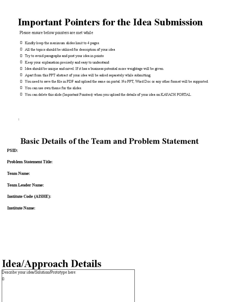 Important Pointers For The Idea Submission: Please Ensure Below ...