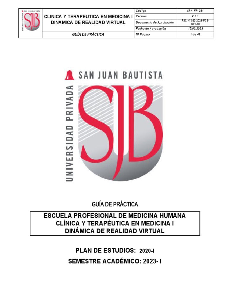 G - P - Clínica y Terapéutica en Medicina I - Dinámica de Realidad Virtual 2023-I | PDF ...