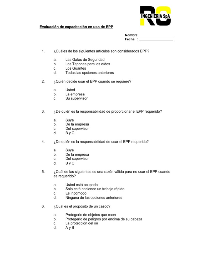 Evaluación de Capacitación en EPP | PDF
