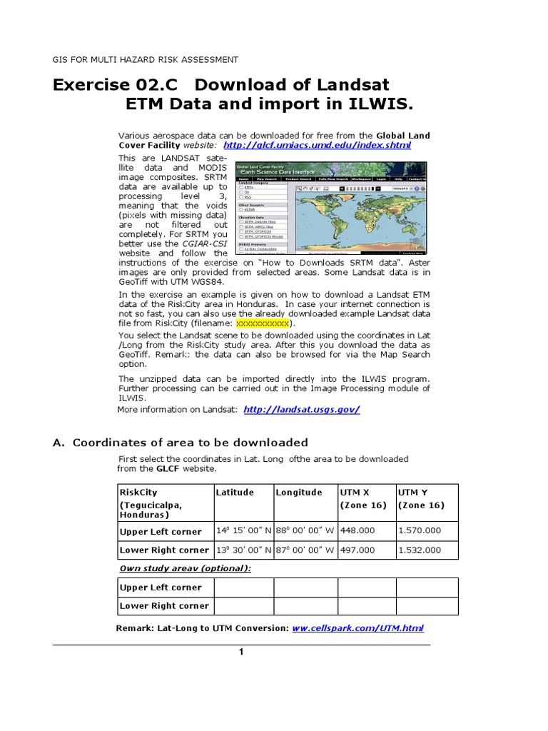 RiskCity Exercise 02b - Download Landsat & Import ILWIS - Ver16feb09 | PDF | Latitude | Computing