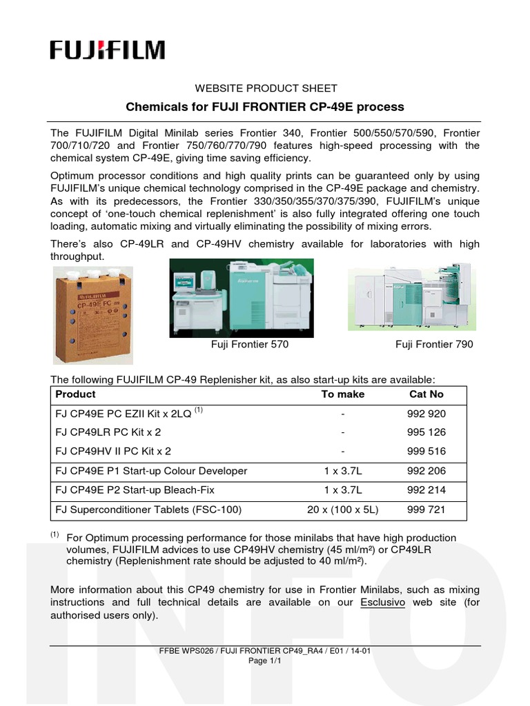 Fuji Frontier Minilab Chemicals | PDF