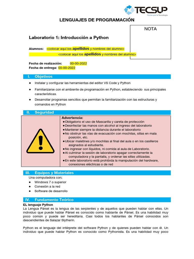 L1 Introducción A Python | PDF | Python (lenguaje de programación) | Laboratorios