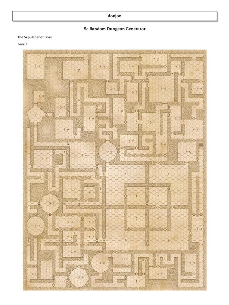 Donjon 5e Random Dungeon Generator: The Sepulcher of Bosu Level 1 | PDF