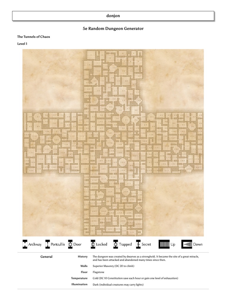 Donjon 5e Random Dungeon Generator: The Tunnels of Chaos Level 1 | PDF