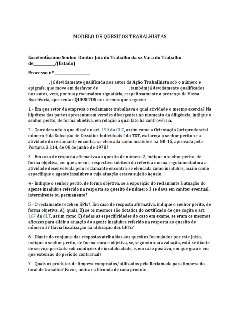 Modelo de Quesitos Trabalhistas | PDF