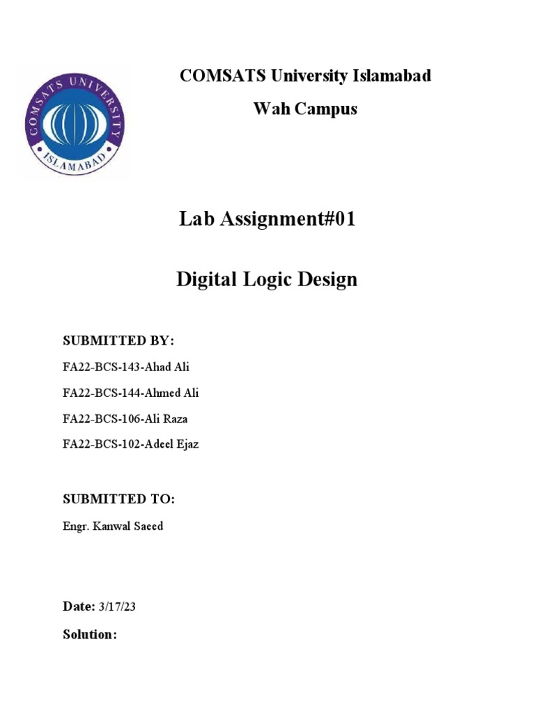 Digital Logic Design Lab Assignment | PDF | Teaching Methods & Materials