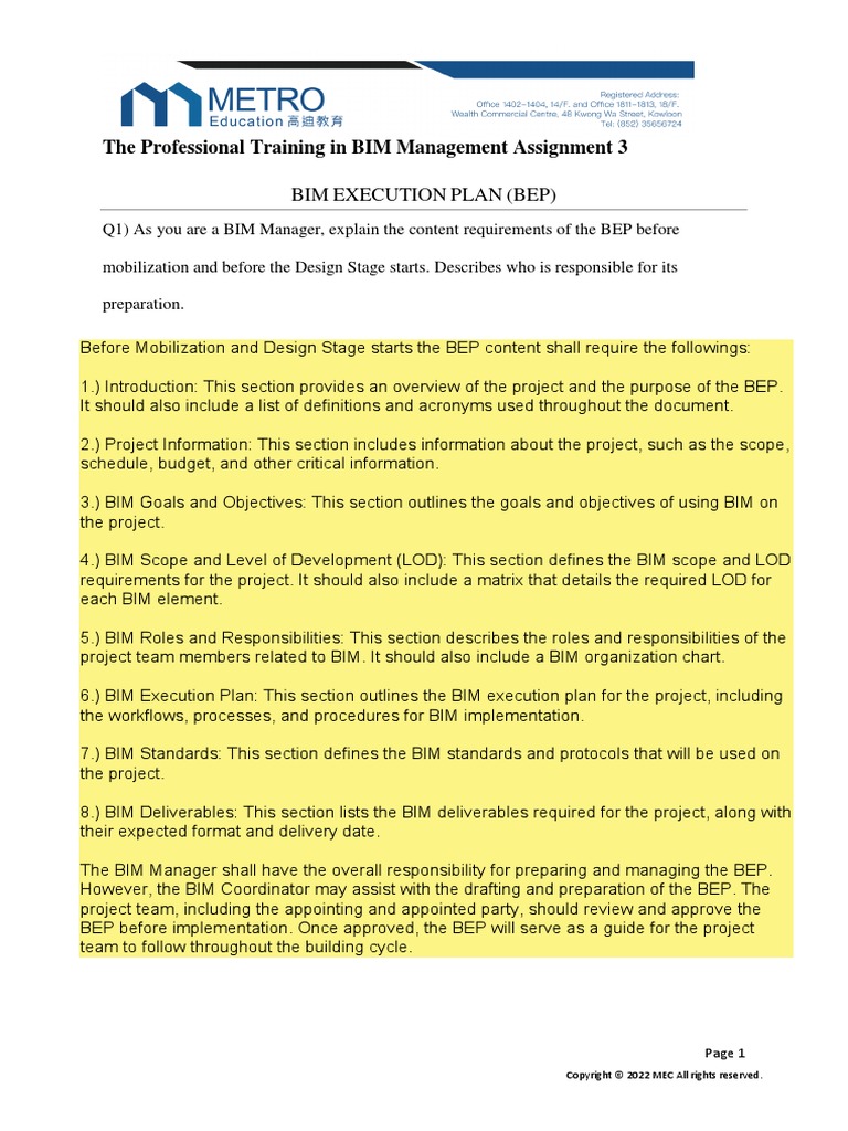 CIC BIM MANAGER LESSON-Assignment - 3 | PDF | Art