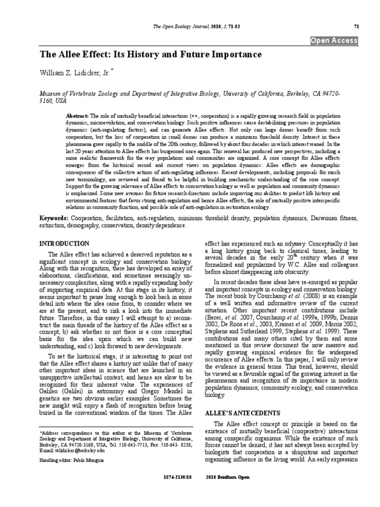 L2 Lidicker 2010 - The Allee Effect Its History and Future Importance ...