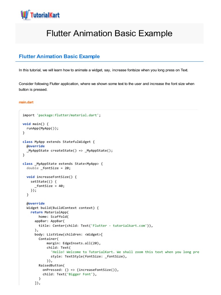 Flutter Animation Basic Example | PDF | Software Engineering | Computing Flutter Animation Basic Example | PDF | Software Engineering | Computing