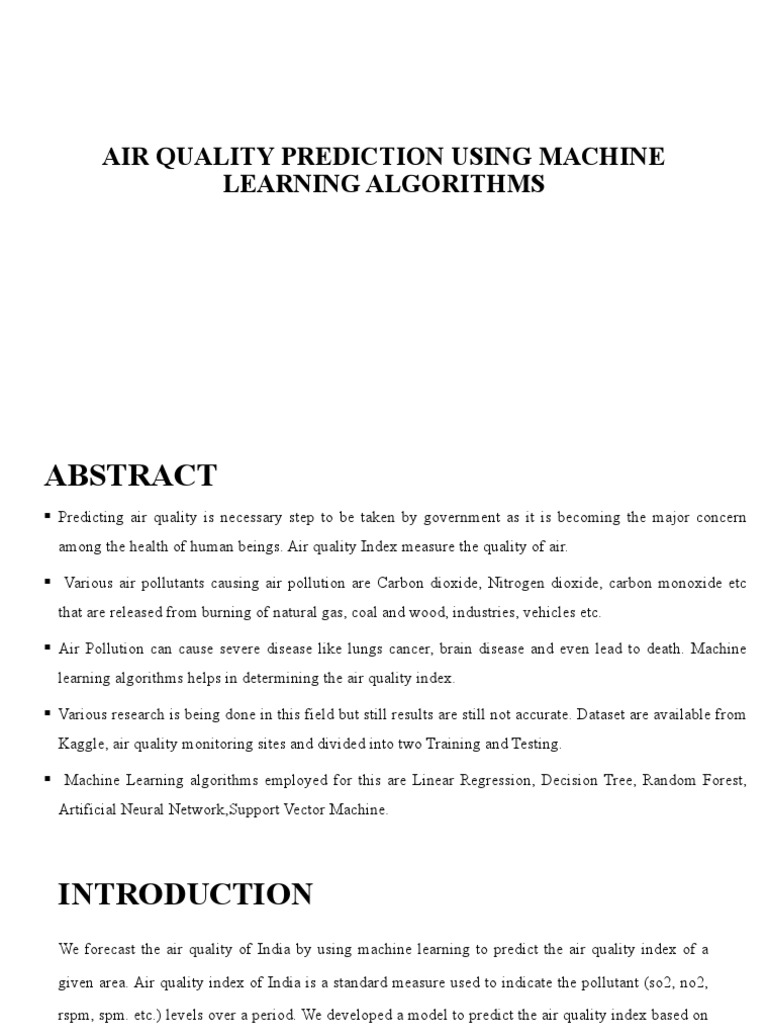 Air Quality Prediction with ML Techniques | PDF | Machine Learning ...