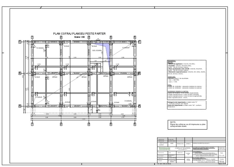 Plan Cofraj Planseu Peste Parter: Scara 1:50 | PDF