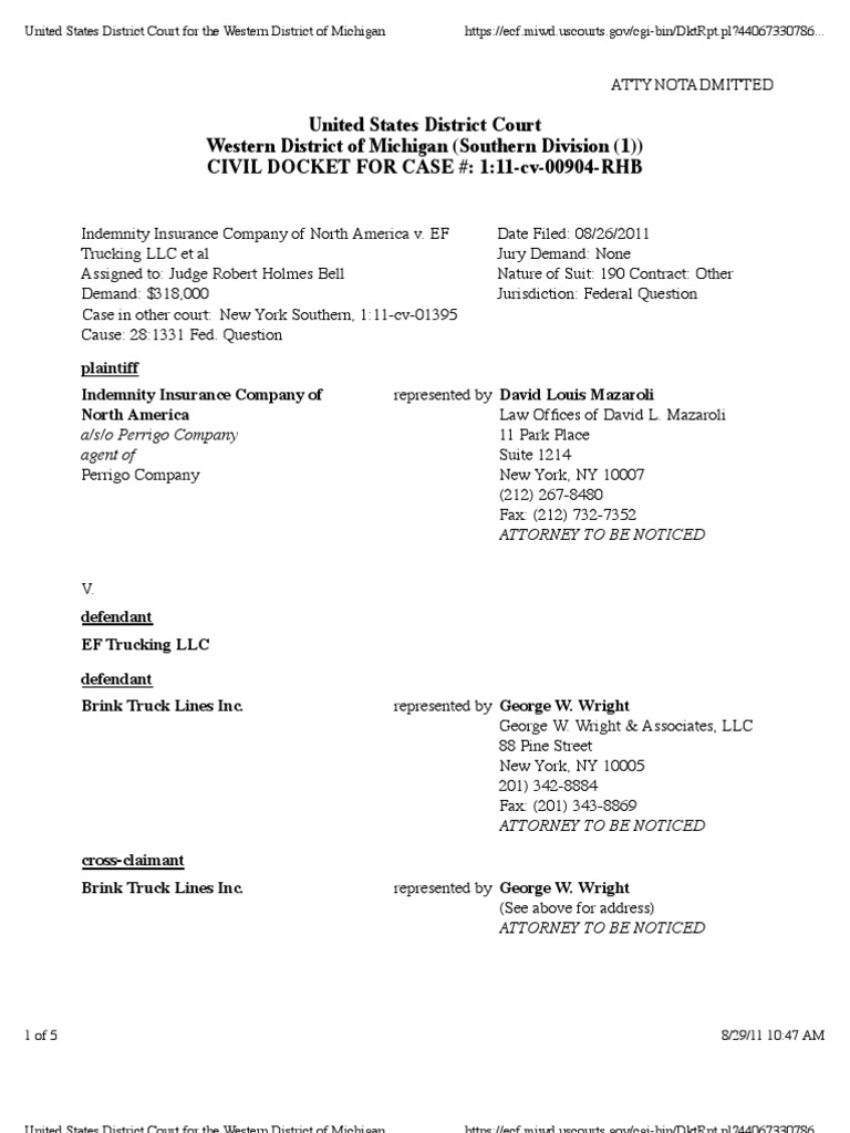 INDEMNITY INSURANCE COMPANY OF NORTH AMERICA v. EF TRUCKING LLC Et Al ...