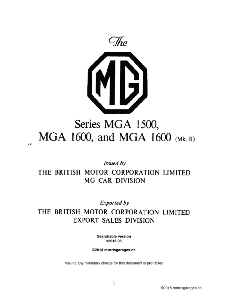 MGA Workshop Manual 1500 1600 1600mkII | PDF | Axle | Piston