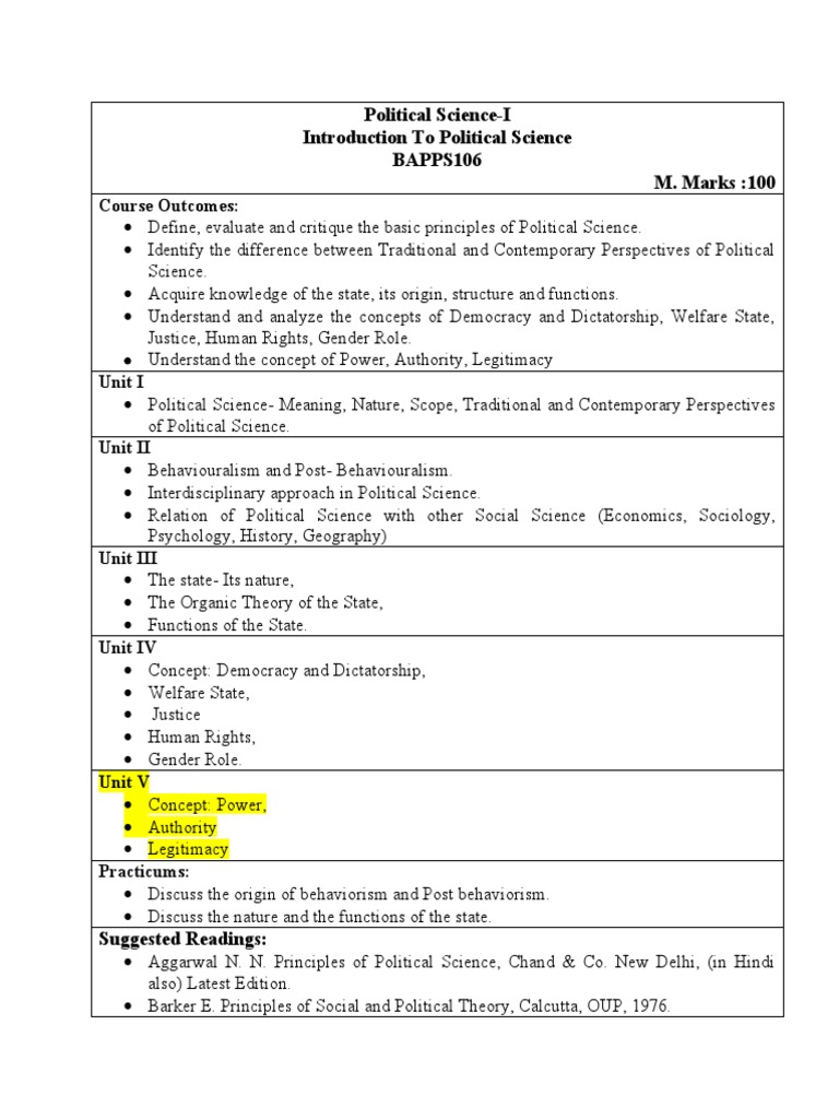 Syllabus - Political Science | PDF | Social Contract | State (Polity)