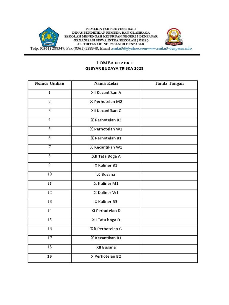 No Undi Peserta | PDF