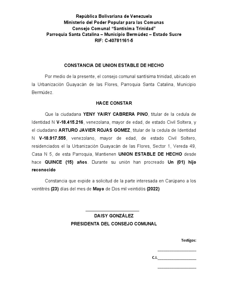 Constancia de Unión Estable | PDF
