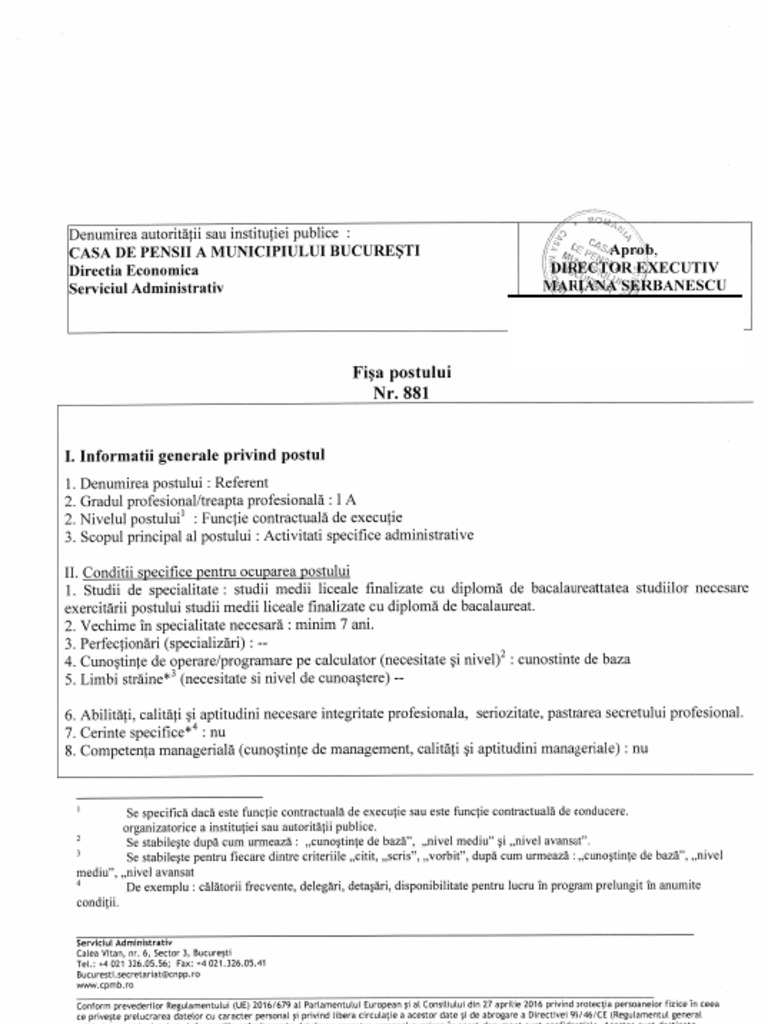 Fisa Post Referent IA 1 | PDF